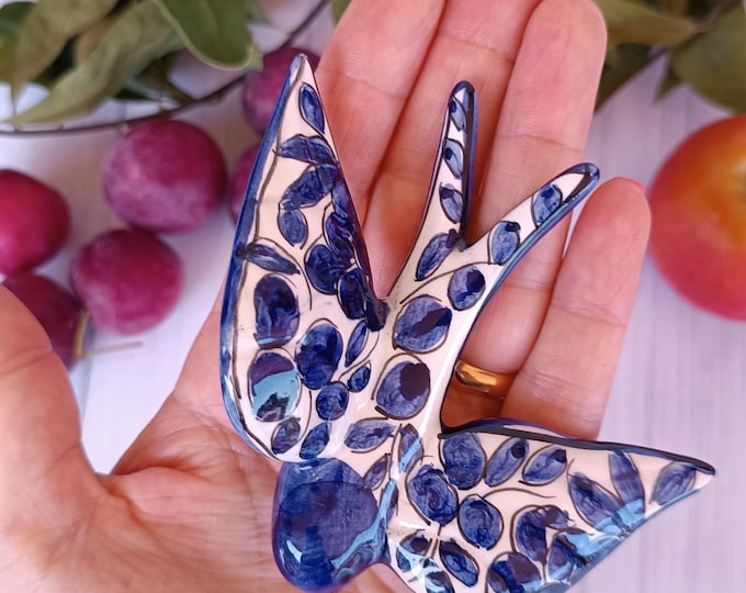 Swallow, Hand Painted Flower Swallow, Hang Inside Outside Home, Bird ...