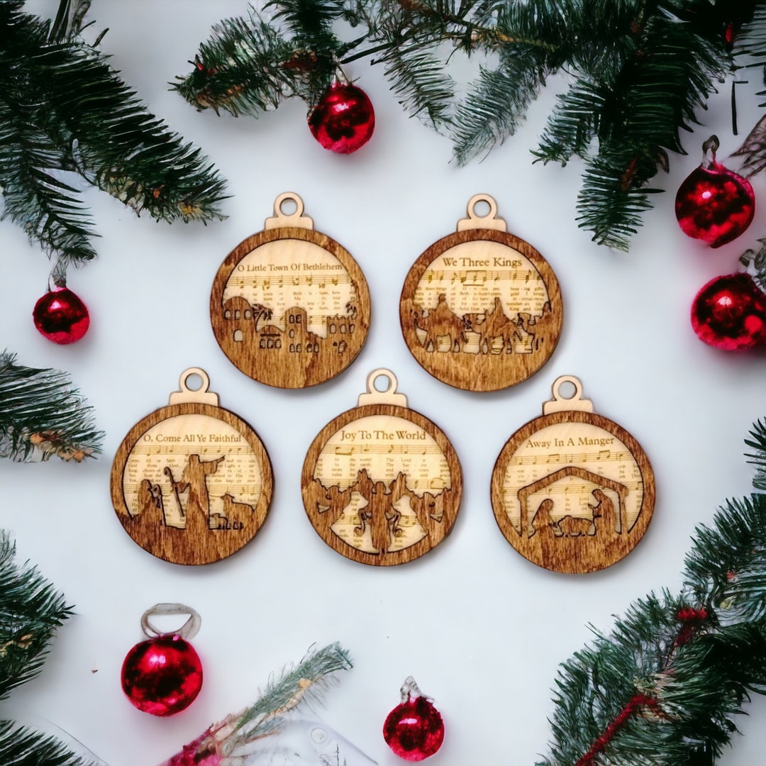 Christmas Carol, Set of 5 Laser-engraved Christmas Ornaments, Nativity ...