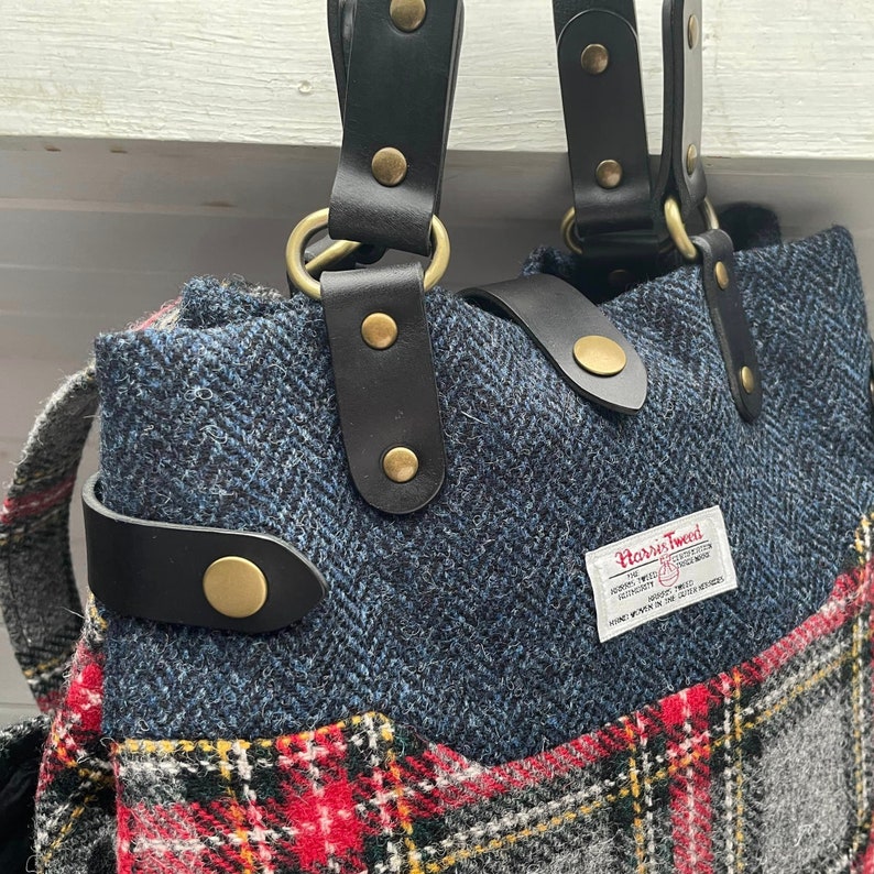Harris Tweed Tartan Backpack With Italian Leather Handles and Buckles ...