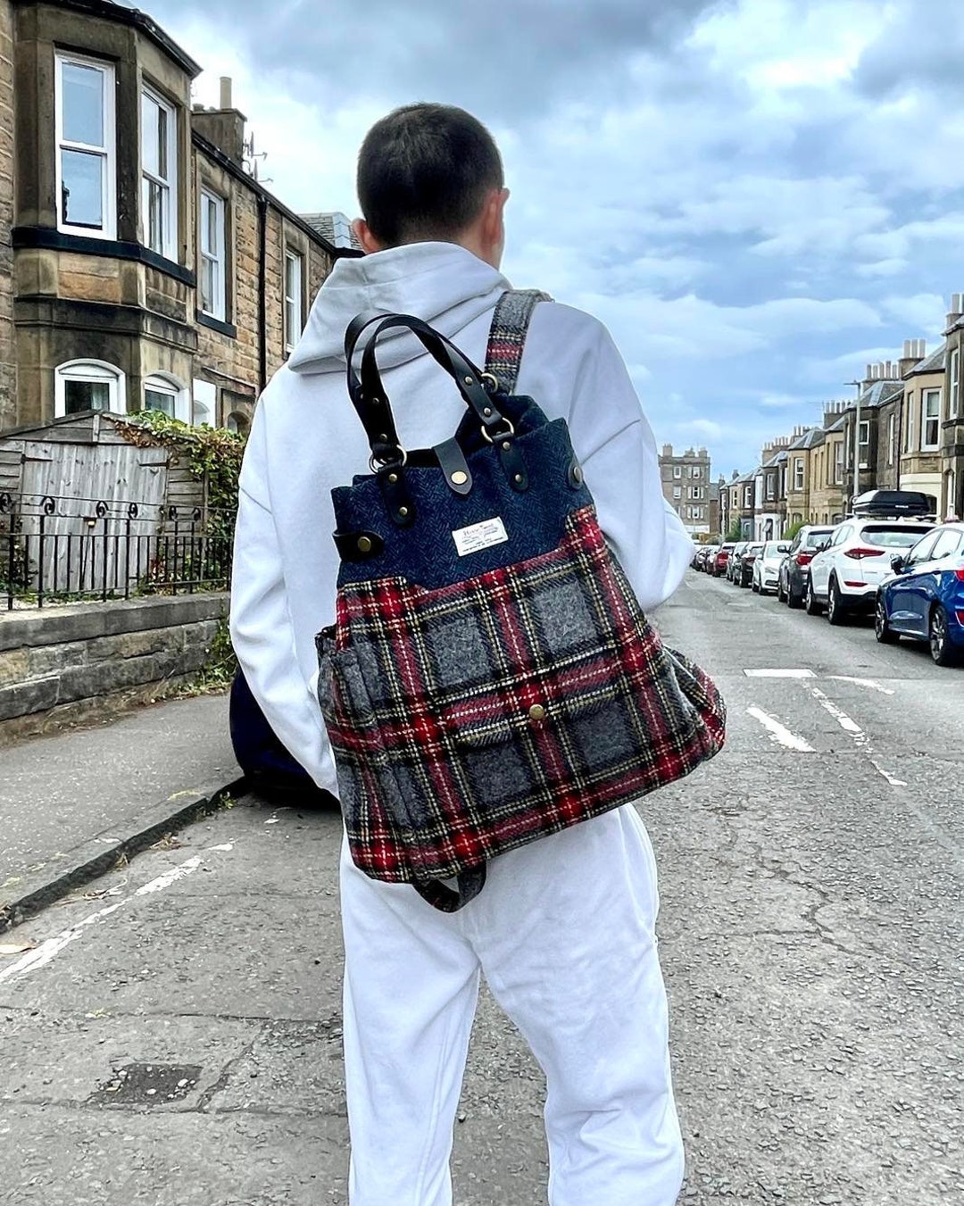 Harris Tweed Tartan Backpack With Italian Leather Handles and Buckles ...