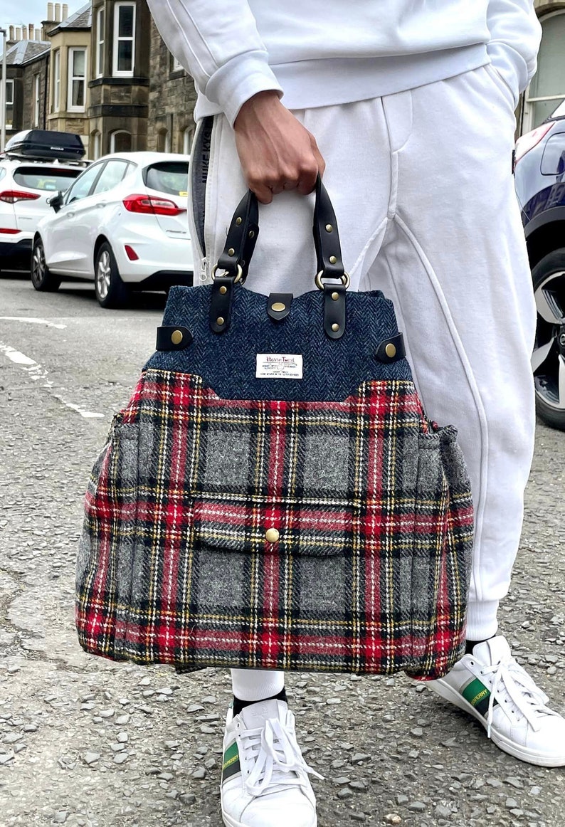 Harris Tweed Tartan Backpack With Italian Leather Handles and Buckles ...