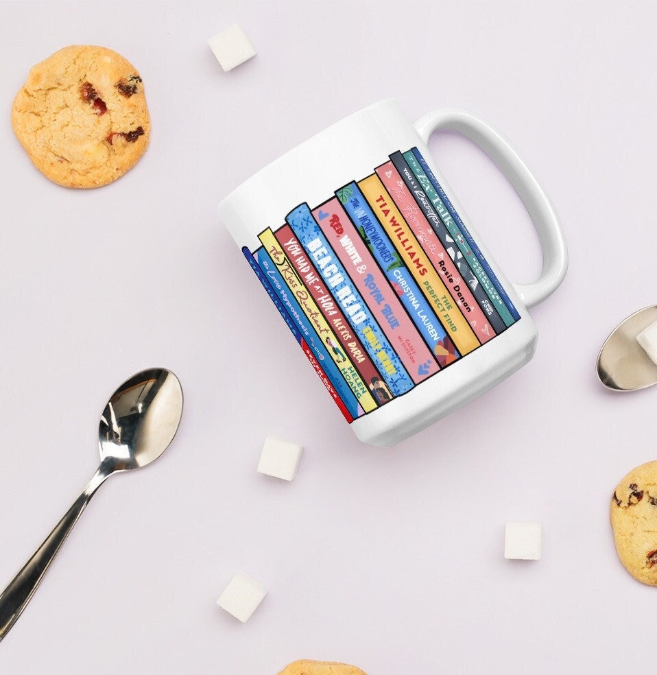 Romance Lover Book Mug, Romance Book Spines, Romance Novel Fan, Bookish ...