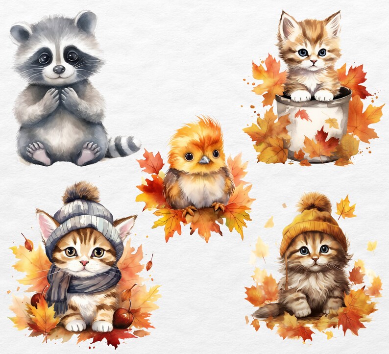 Fall Woodland Baby Animals Watercolor Clipart |fall Png | Nursery Decor ...