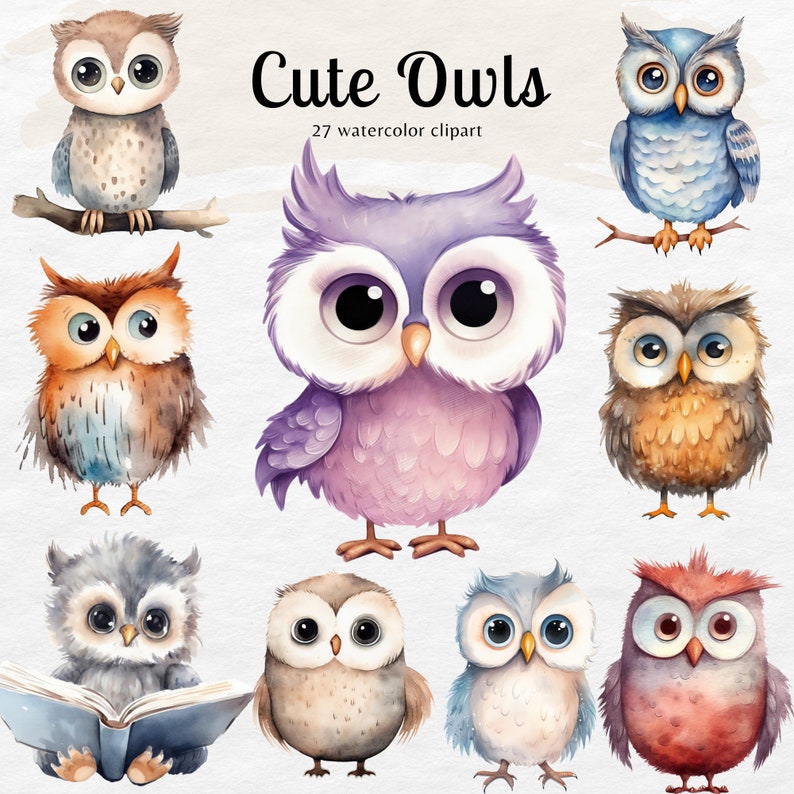 Owl Png Clipart Watercolor Bundle Digital Download Commercial Use, Cute ...