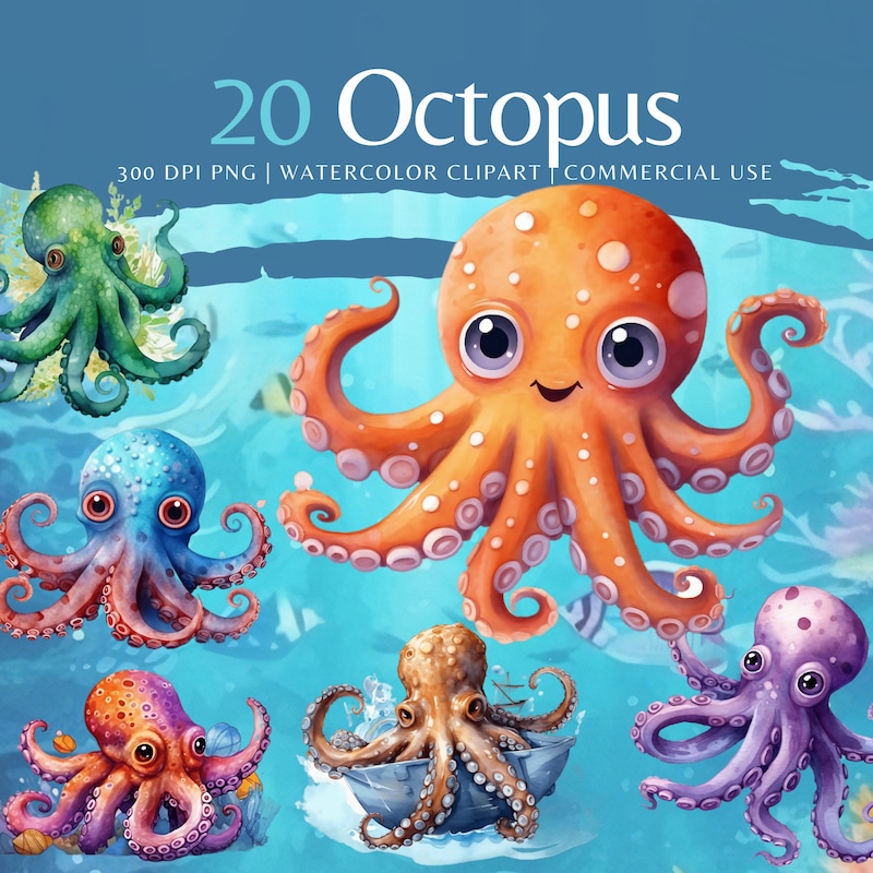 Octopus Clipart - Etsy