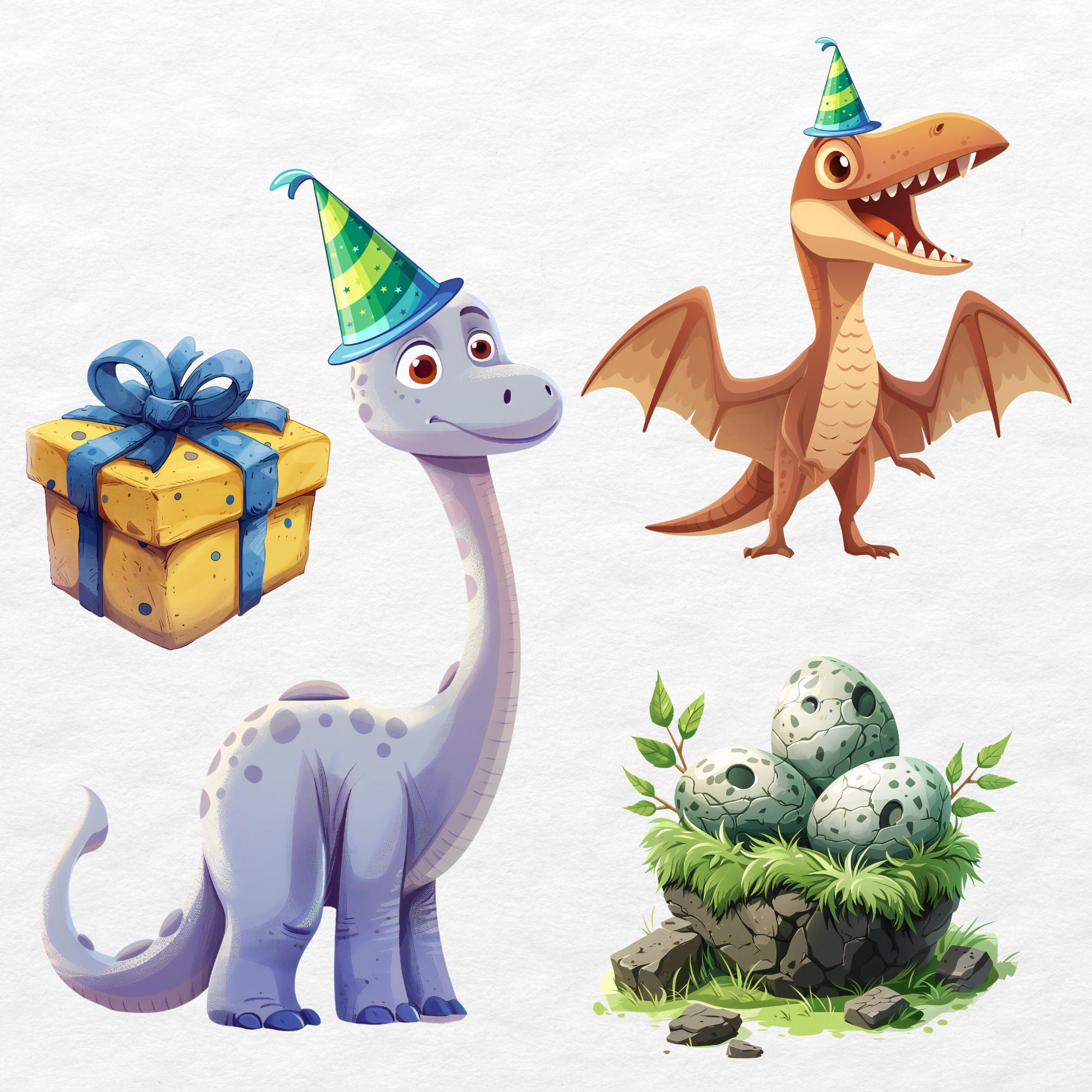 Watercolor Dinosaur Birthday Clipart: Dino Eggs, Baby Shower (PNG ...