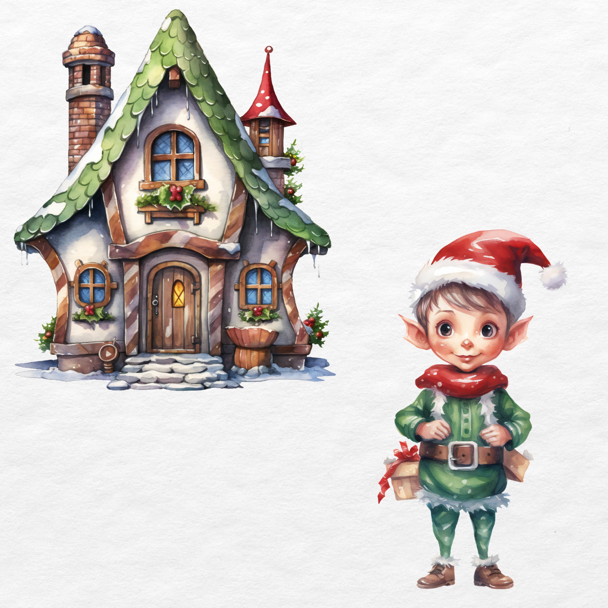 Christmas Elf Watercolor Clipart | 26 PNG Images (commercial Use) - Etsy