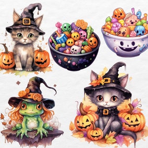 Halloween Clipart | Cute Halloween Pumpkin Watercolor Png | Cat, Skull ...