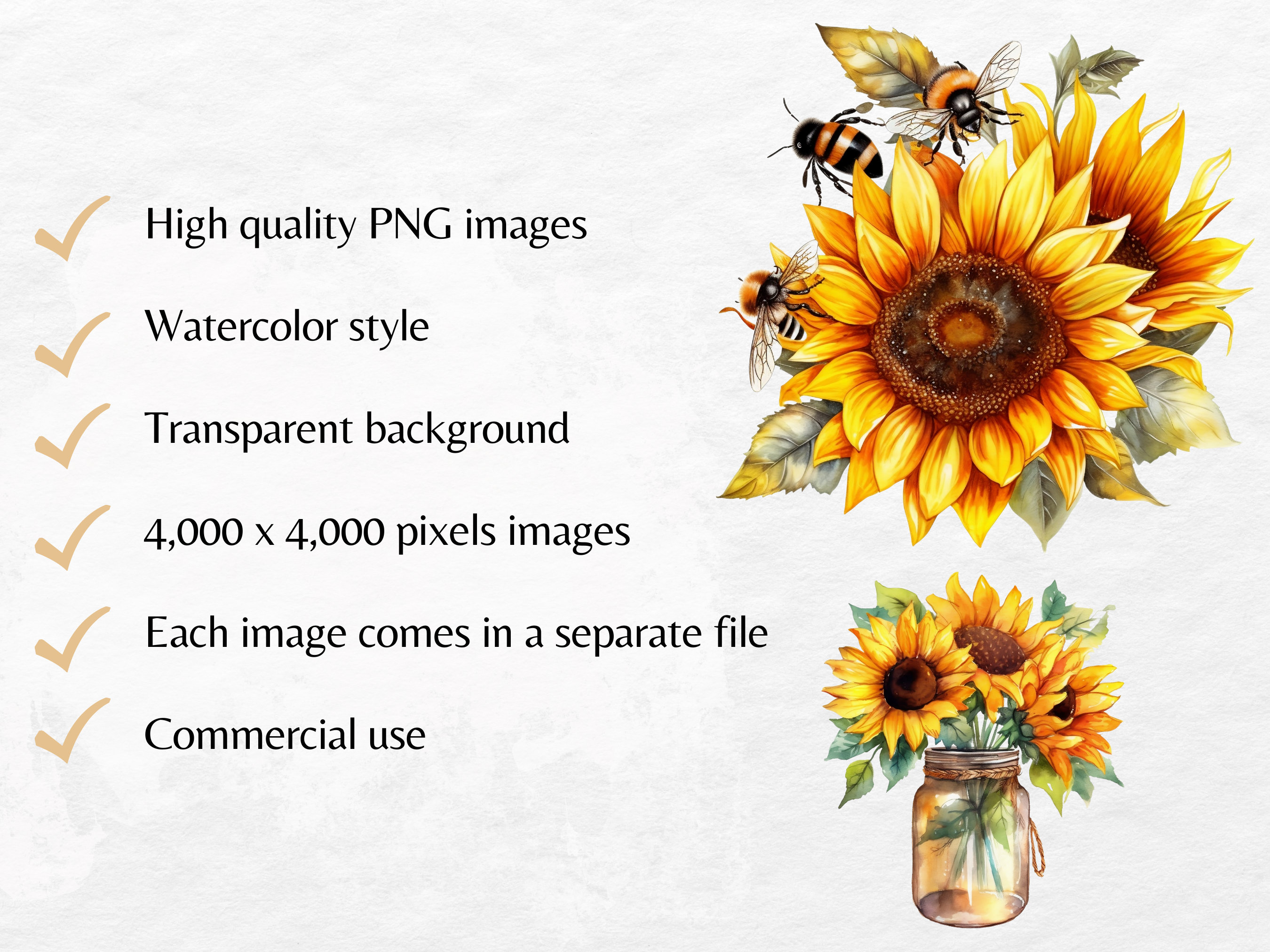Sunflower Watercolor Clip Art Bundle PNG Floral Bouquets - Etsy