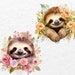Watercolor Sloth Clipart Bundle With Flowers Png, Digital Download ...