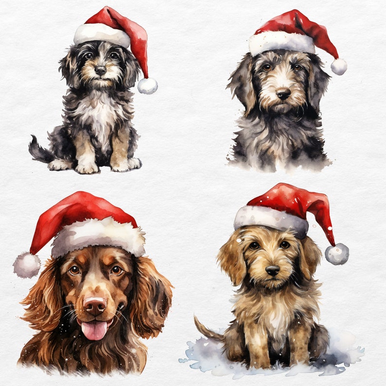 Watercolor Christmas Dogs Clipart Bundle: Santa Pups (digital Download ...
