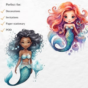 Mermaid Clipart Bundle | Watercolor Cute Mermaid Clipart Png | Sea Life ...