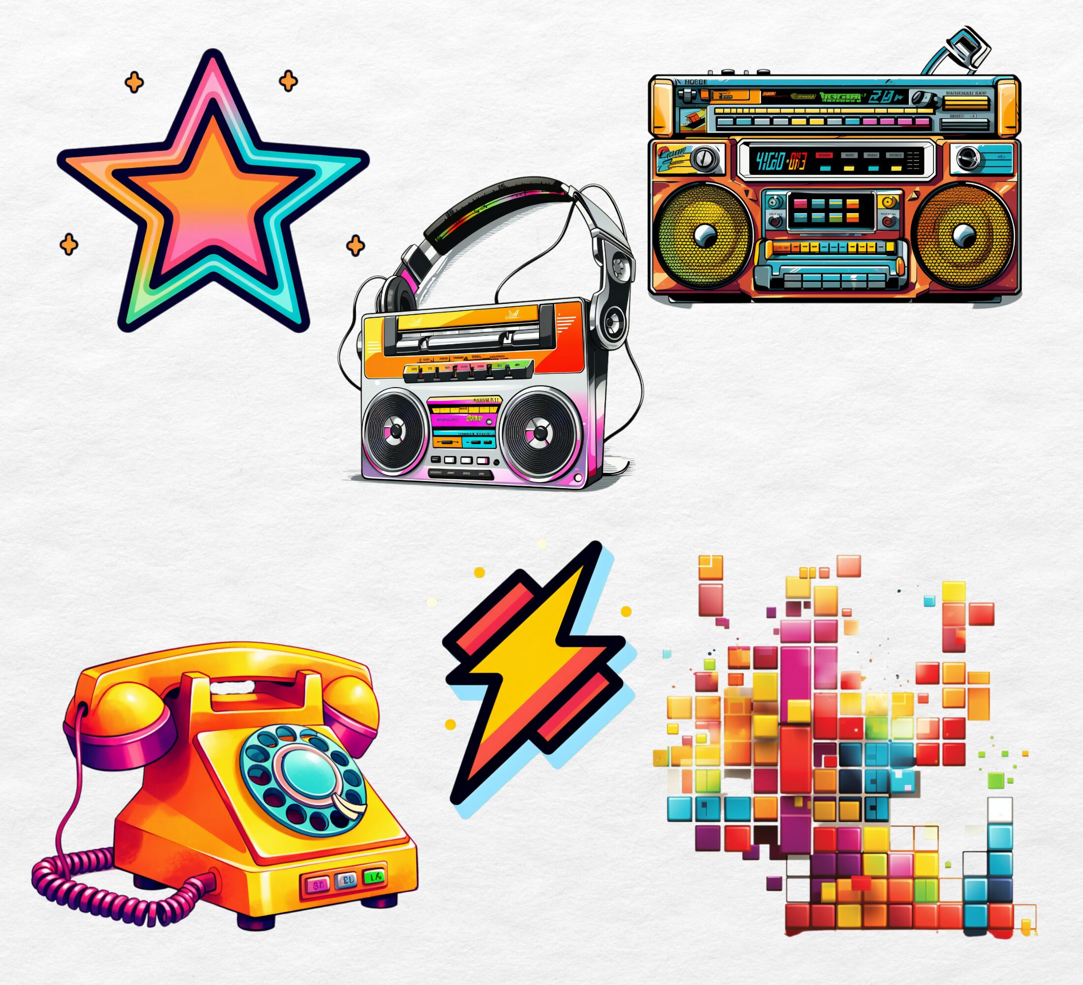 80s Retro Clipart Bundle Vintage 80s Clipart Png Neon - Etsy Australia