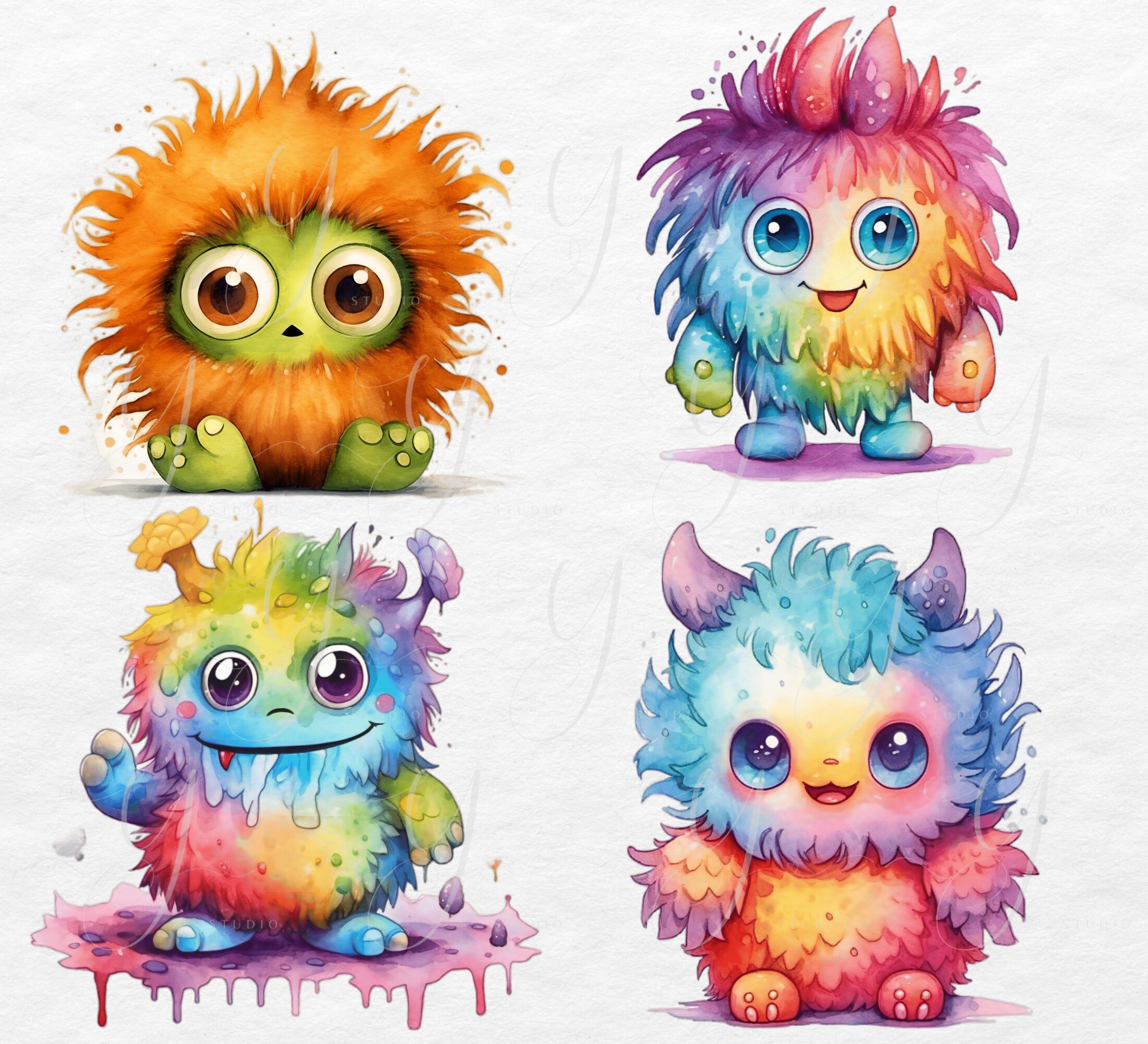 Cute Monster Clipart Watercolor Bundle | Fantasy Monsters Png | Instant ...