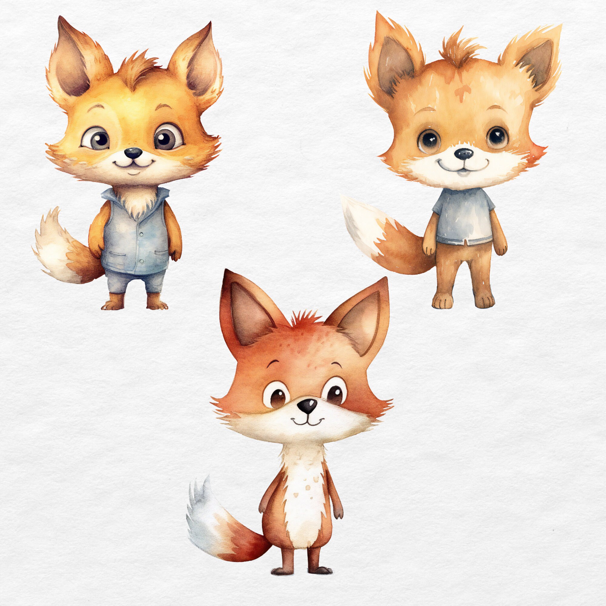 Watercolor Fox Clipart: 32 Woodland Animal PNG Images (commercial Use ...