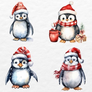 Christmas Penguins Watercolor Clipart | Holiday PNG Images - Etsy