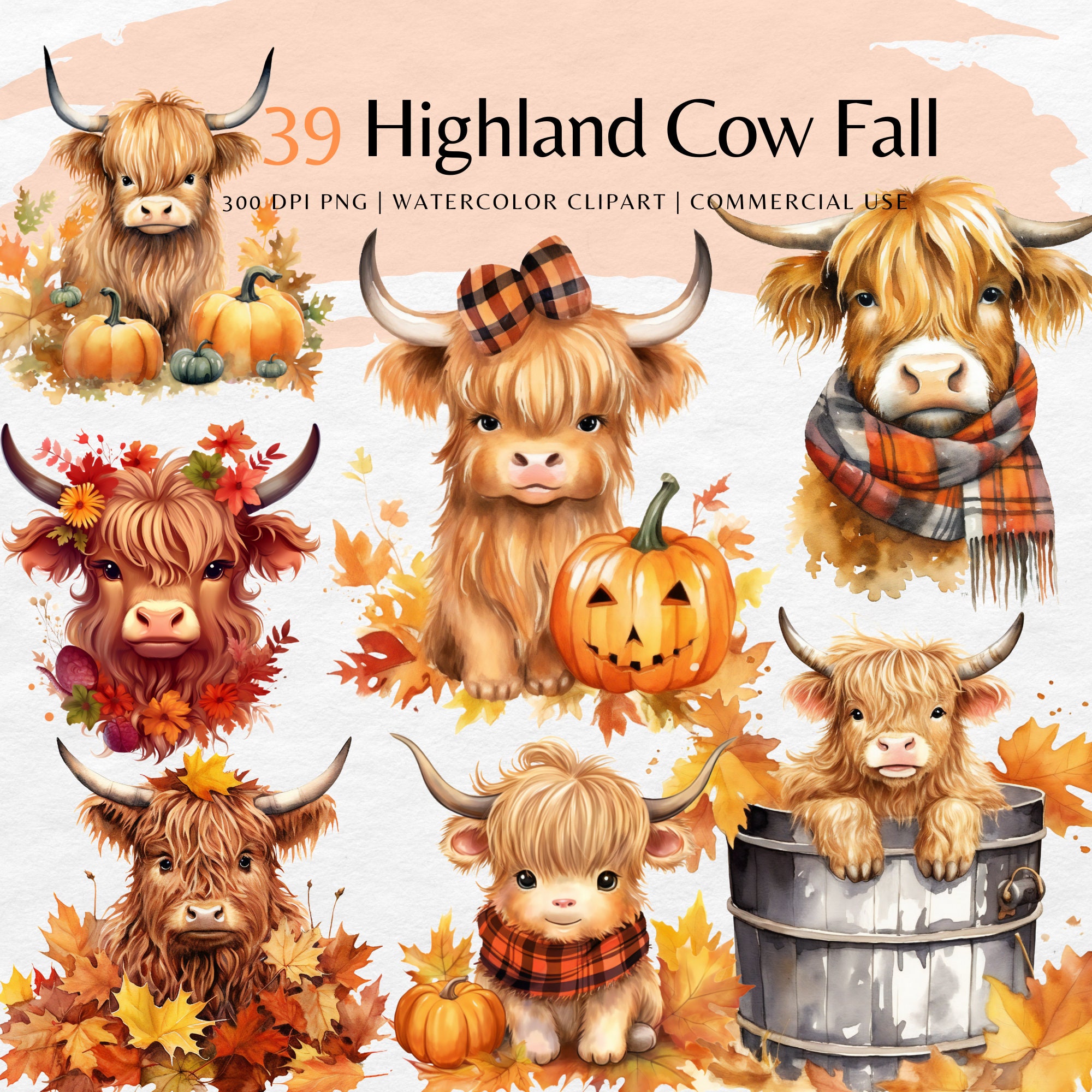 Fall Highland Cow Png Clipart Bundle Cute Baby Highland Cow - Etsy Canada