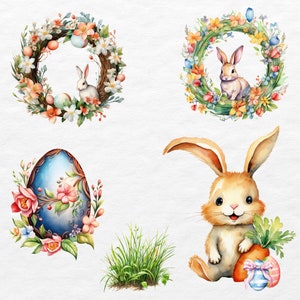 Cute Easter Bunny Clipart | Pastel Watercolor Spring Bunnies | Digital ...