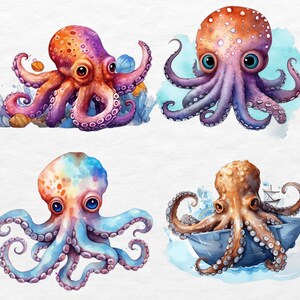 Octopus Watercolor Clip Art Bundle | Under the Sea Animals Clipart Png ...