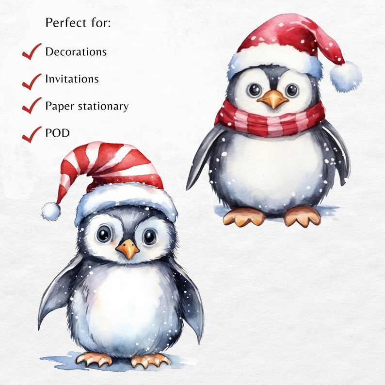 Christmas Penguins Watercolor Clipart | Holiday PNG Images - Etsy