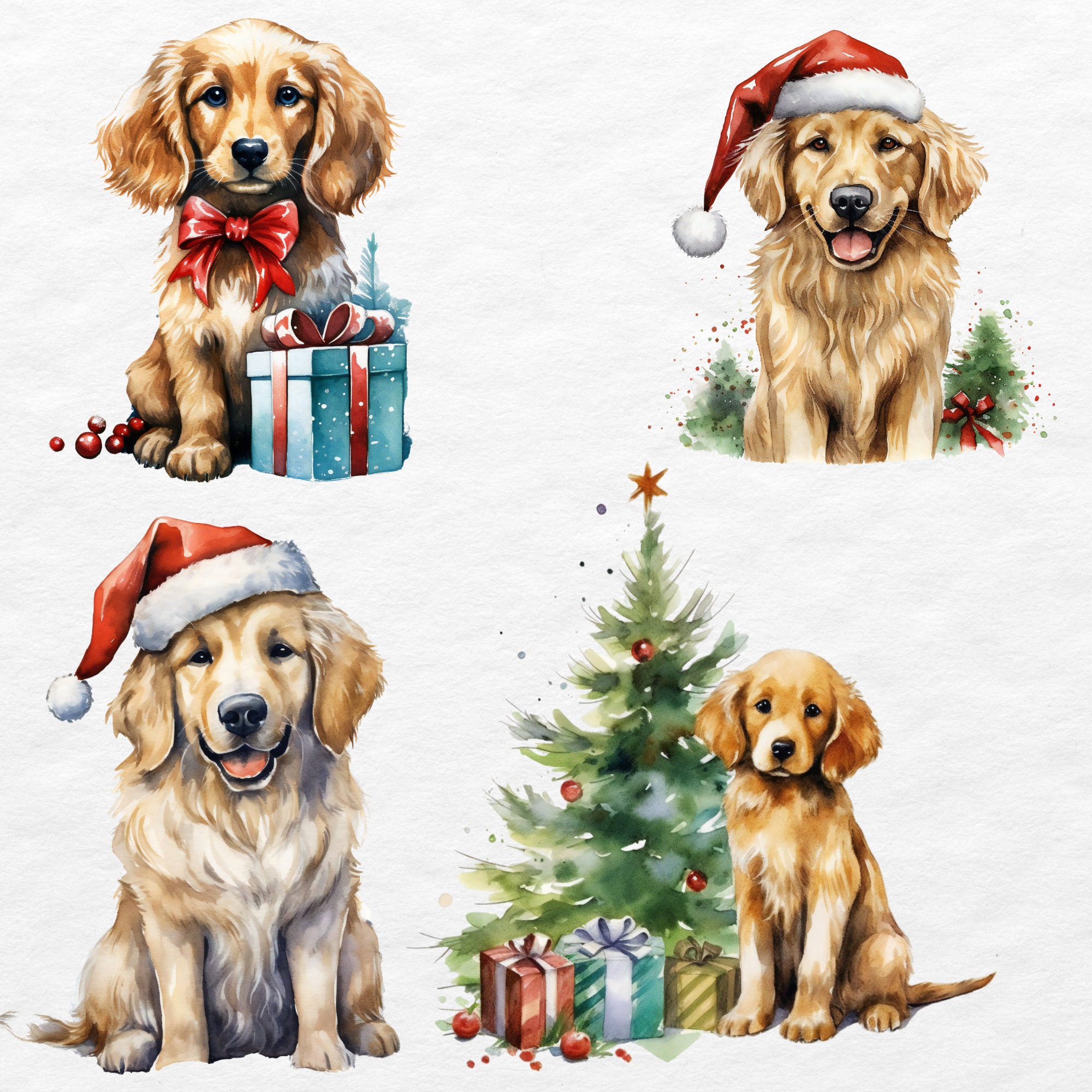 Watercolor Christmas Dogs Clipart Bundle: Santa Pups (digital Download ...