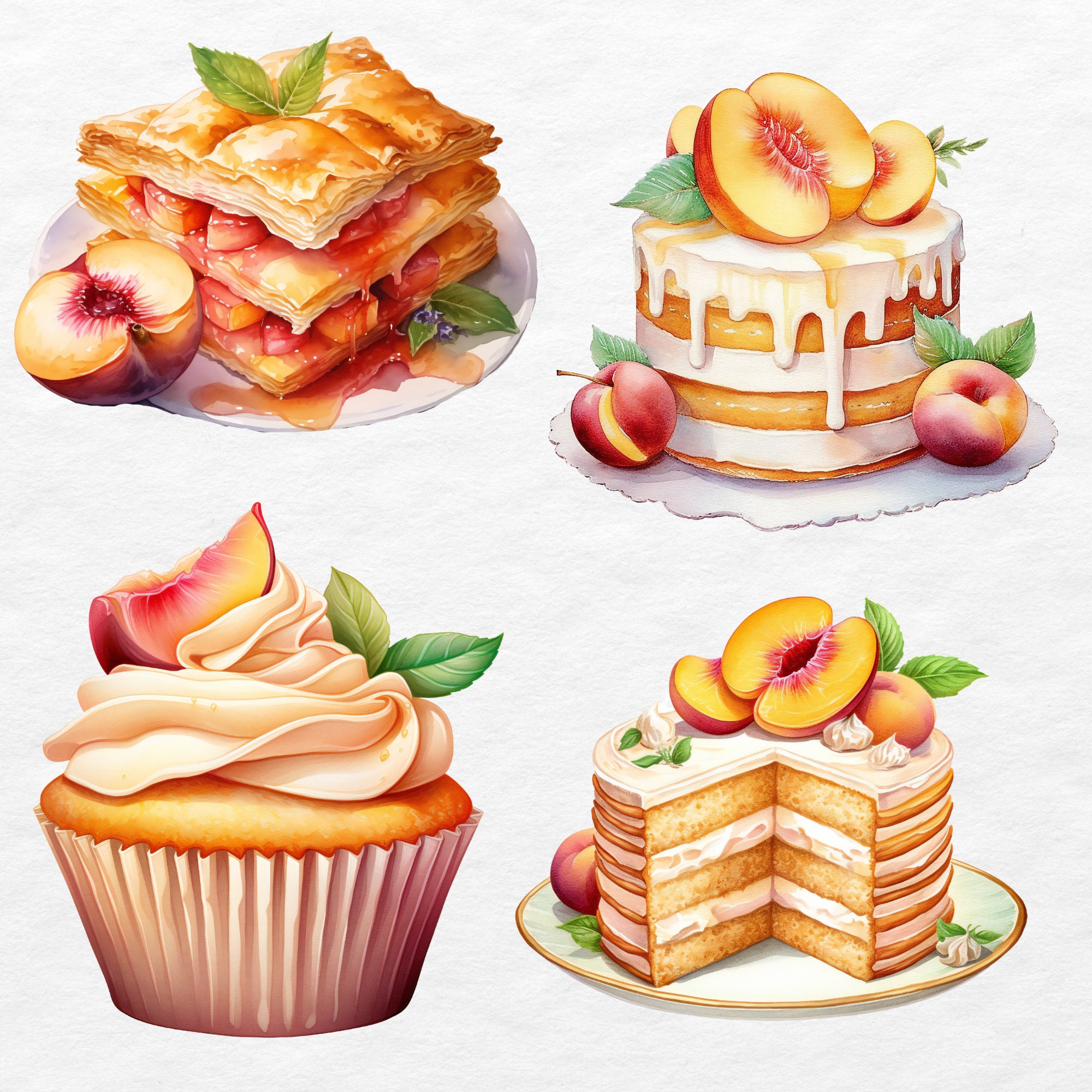 Peach Watercolor Clipart Bundle: Fruit Tree, Wreath, PNG (commercial ...