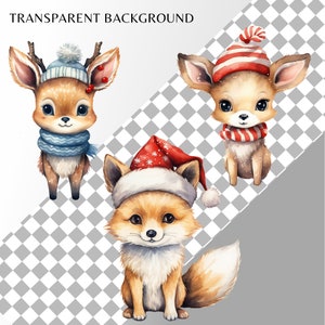 Christmas Woodland Baby Animals Watercolor Clipart | Cute Christmas Png ...