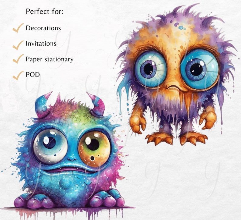 Cute Monster Clipart Watercolor Bundle Fantasy Monsters Png - Etsy