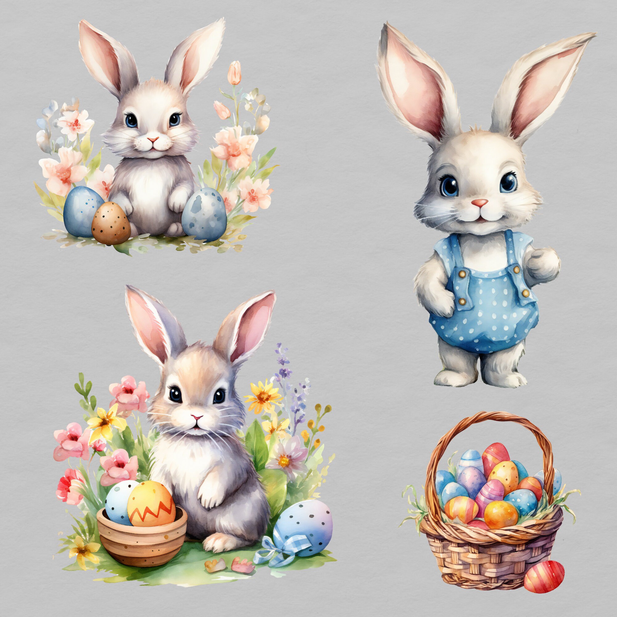 Watercolor Easter Bunny Clipart: Pastel Spring Bunnies (digital ...