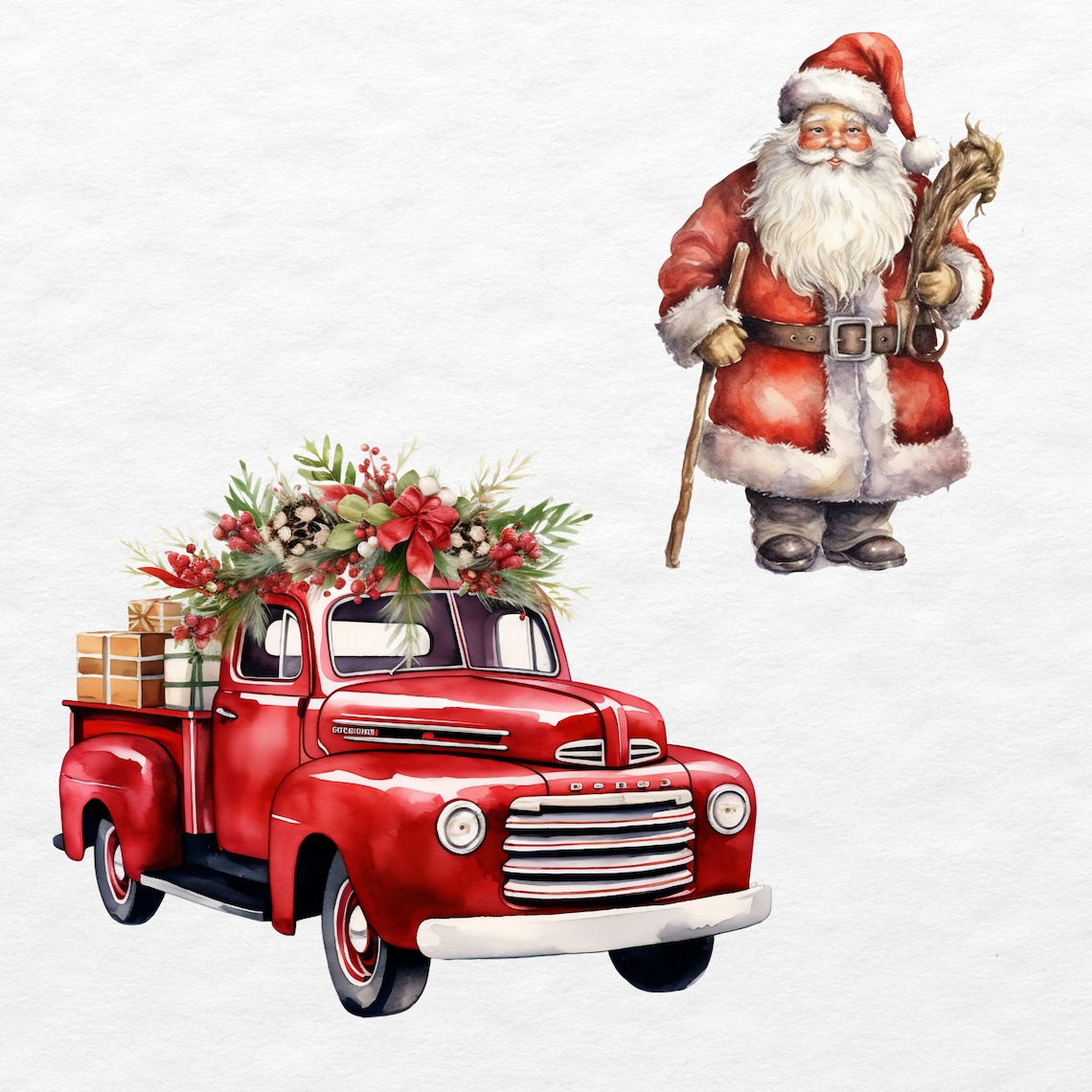 Watercolor Country Christmas Clipart Bundle: Farm Animals, Santa ...