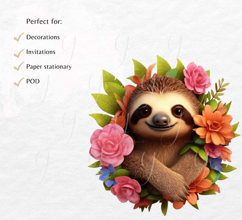 3d Sloth Clipart Bundle With Flowers Png Digital Download - Etsy
