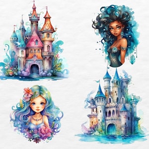 Mermaid Clipart Bundle | Watercolor Cute Mermaid Clipart Png | Sea Life ...