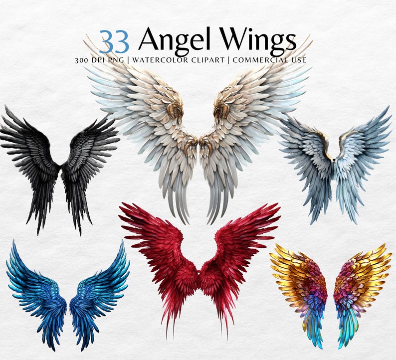 Angel Wings Png Clipart Angelic Wings Watercolor Png - Etsy Canada