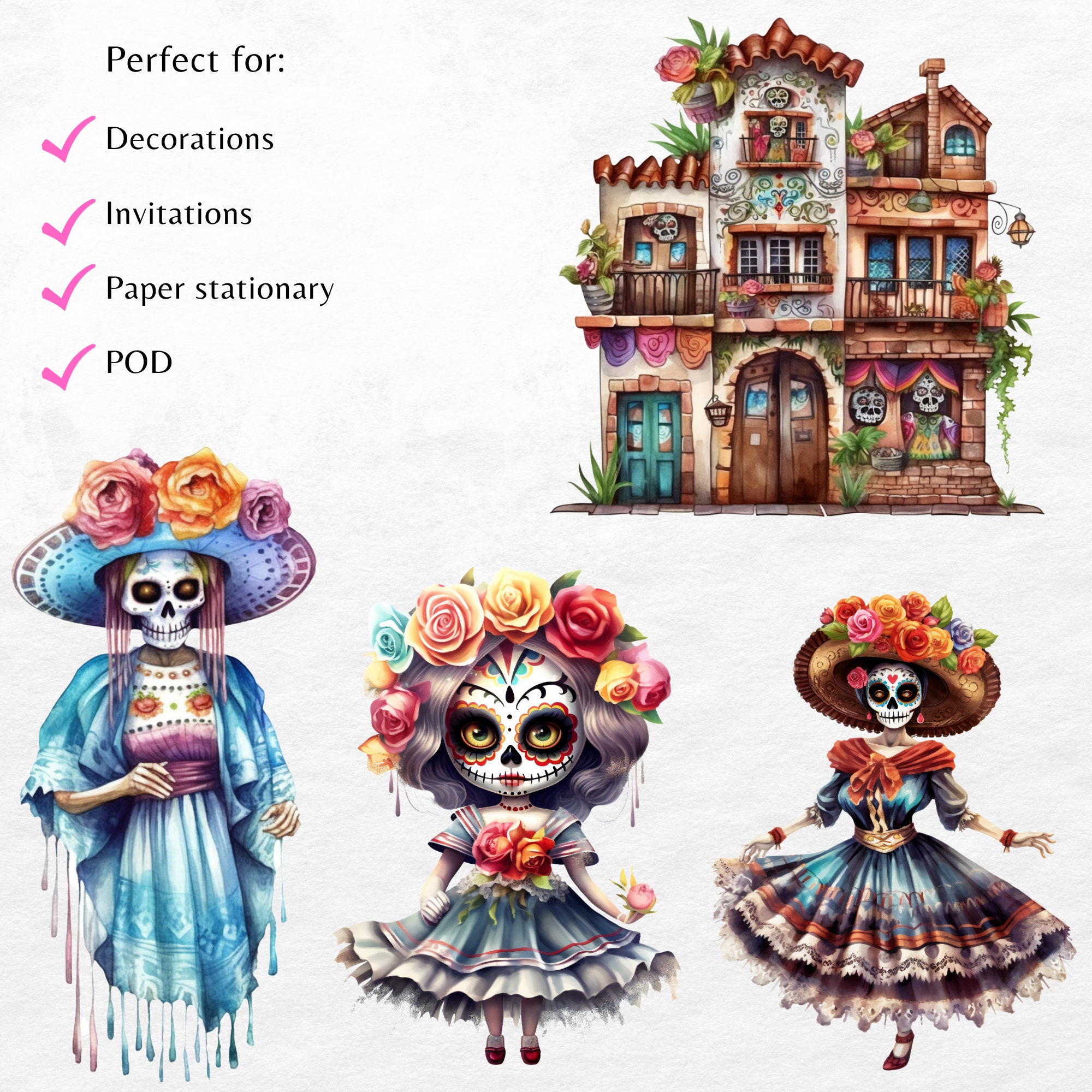 Day of the Dead Watercolor Clipart Sugar Skull Png Dia De - Etsy
