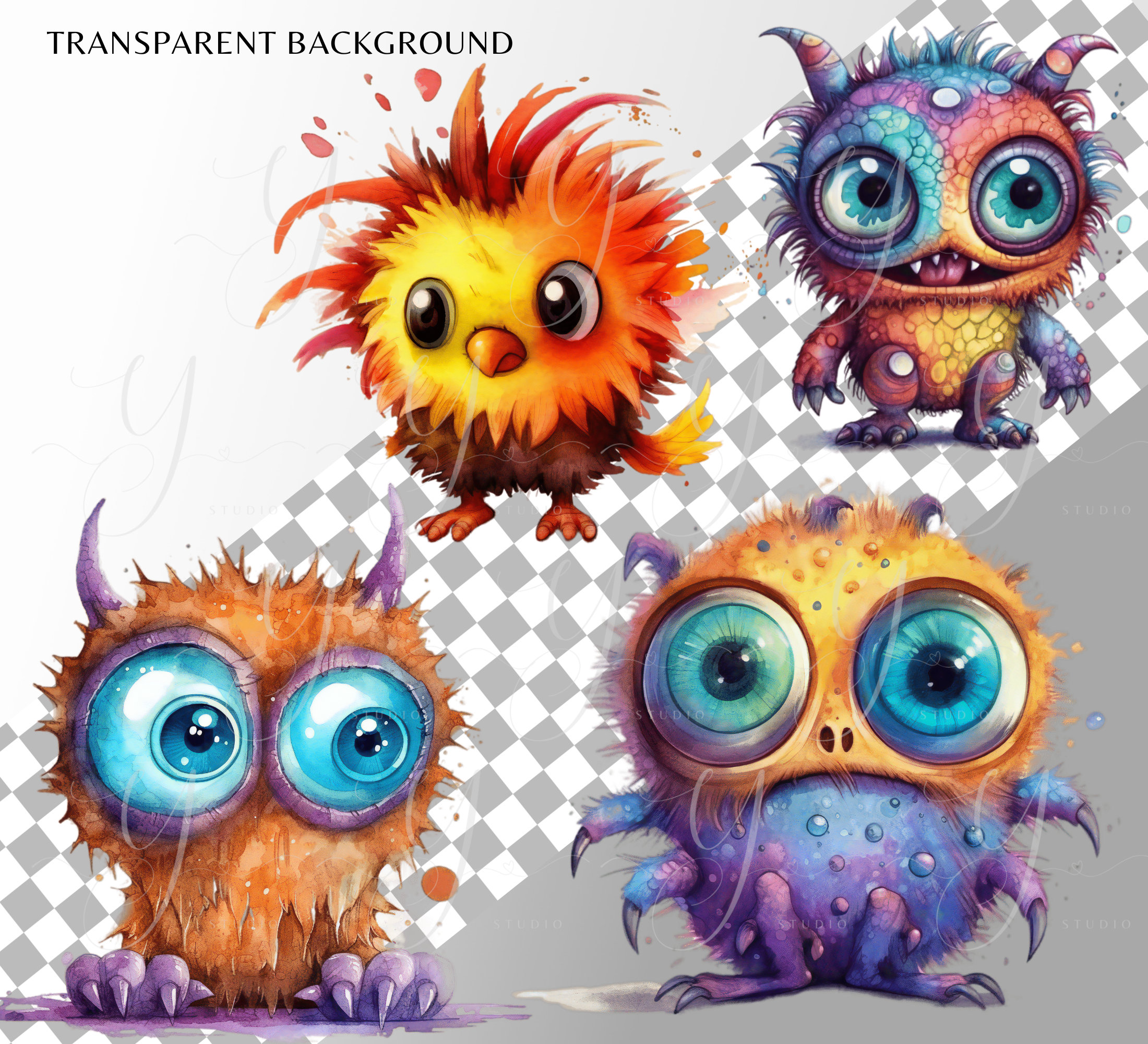 Cute Monster Clipart Watercolor Bundle | Fantasy Monsters Png | Instant ...