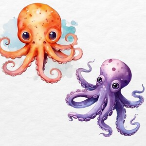 Octopus Watercolor Clip Art Bundle | Under the Sea Animals Clipart Png ...