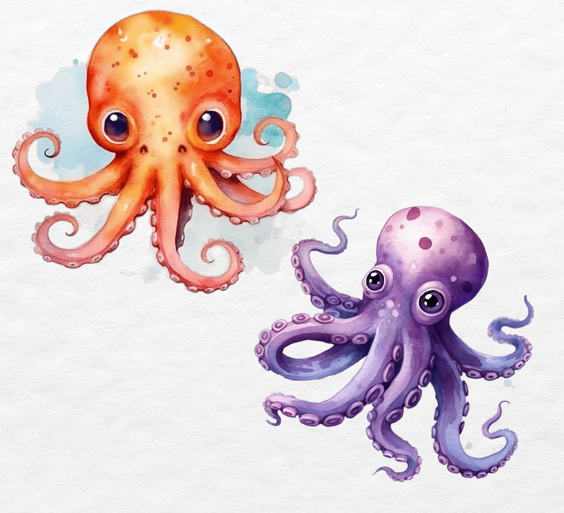 Octopus Watercolor Clip Art Bundle Under the Sea Animals - Etsy