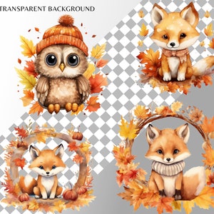 Fall Woodland Baby Animals Watercolor Clipart |fall Png | Nursery Decor ...