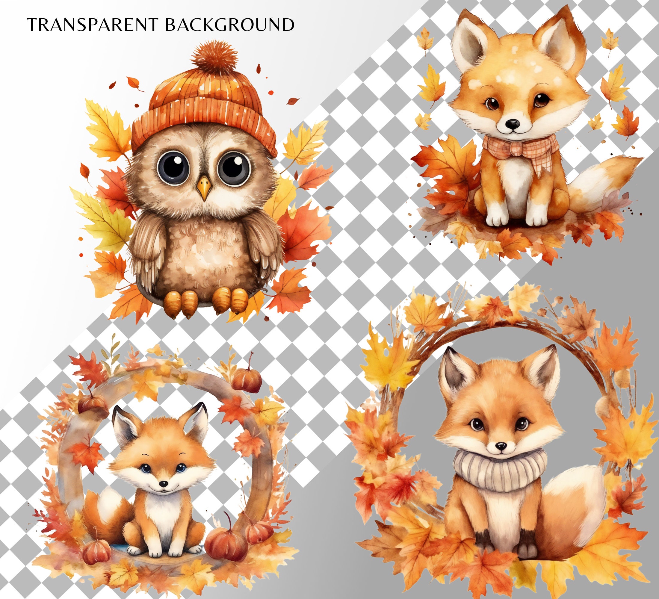 Fall Woodland Baby Animals Watercolor Clipart |fall Png | Nursery Decor ...