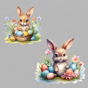 Cute Easter Bunny Clipart | Pastel Watercolor Spring Bunnies | Digital ...