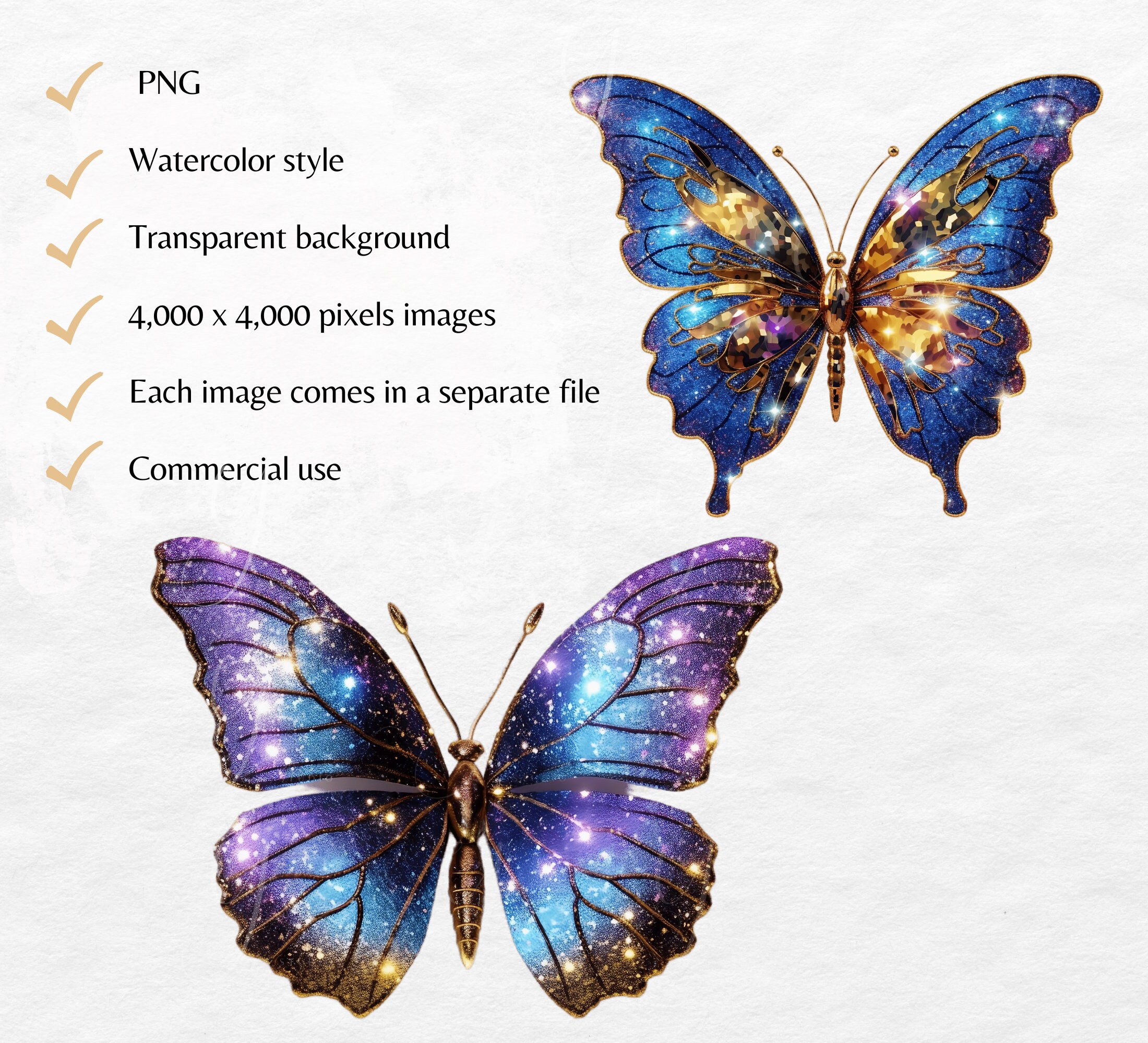 3D Glitter Butterfly Clipart Bundle: Watercolor PNG Images (commercial ...