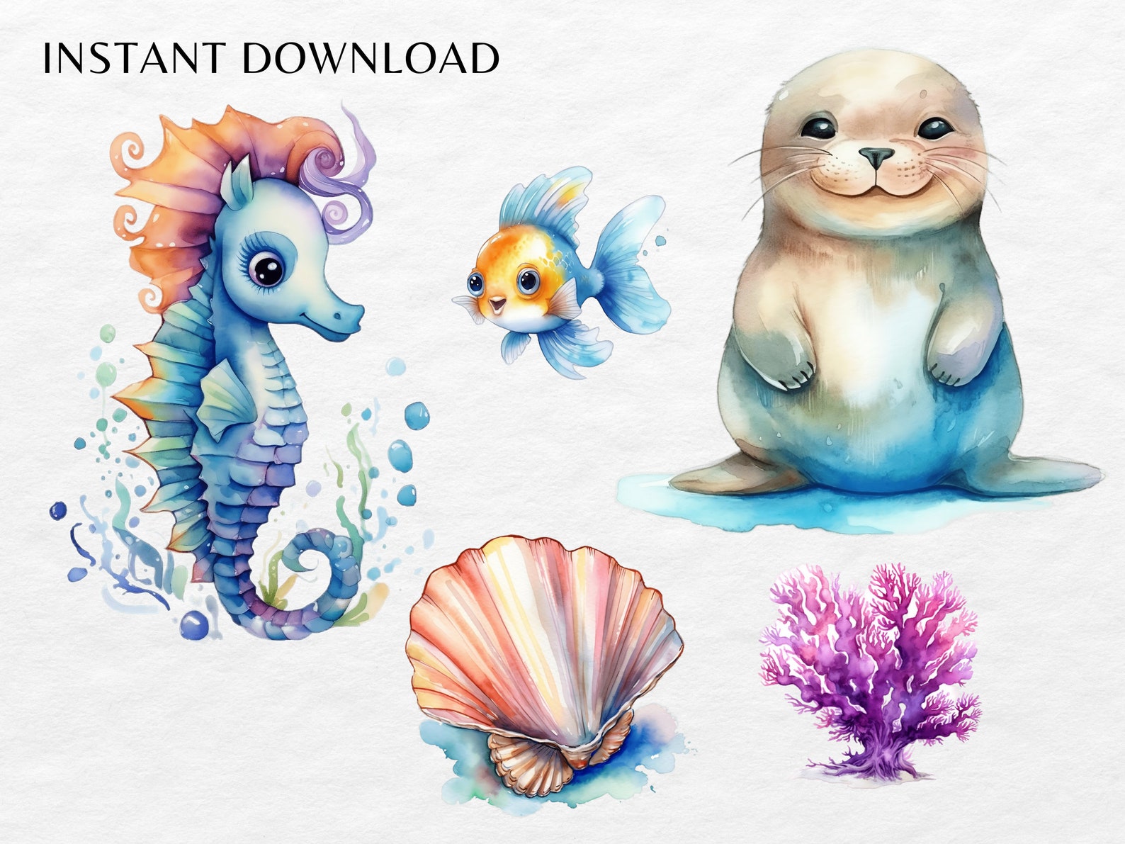 Cute Under the Sea Animals Watercolor Clip Art Bundle | Sea Animals ...