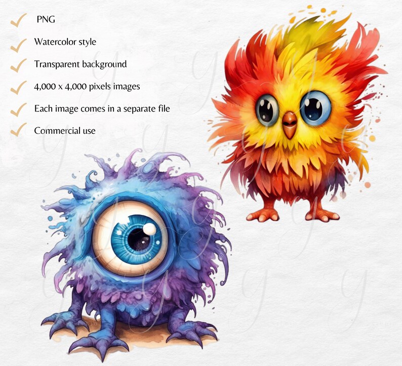 Cute Monster Clipart Watercolor Bundle | Fantasy Monsters Png | Instant ...
