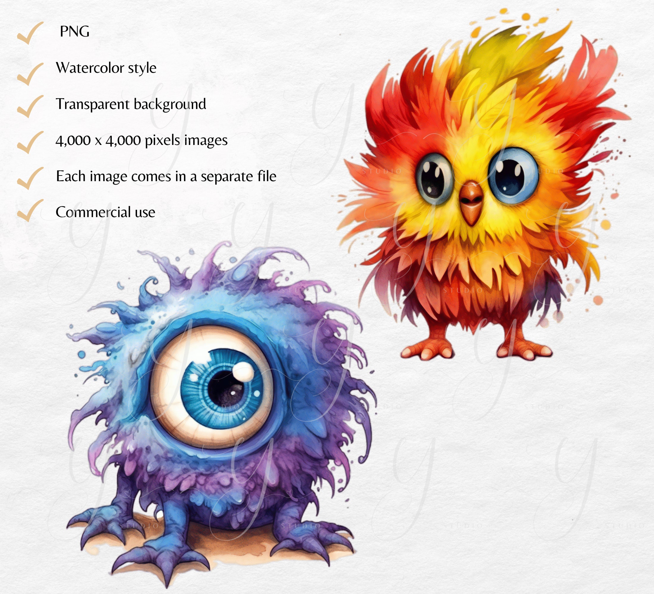 Cute Monster Clipart Watercolor Bundle Fantasy Monsters Png Instant ...