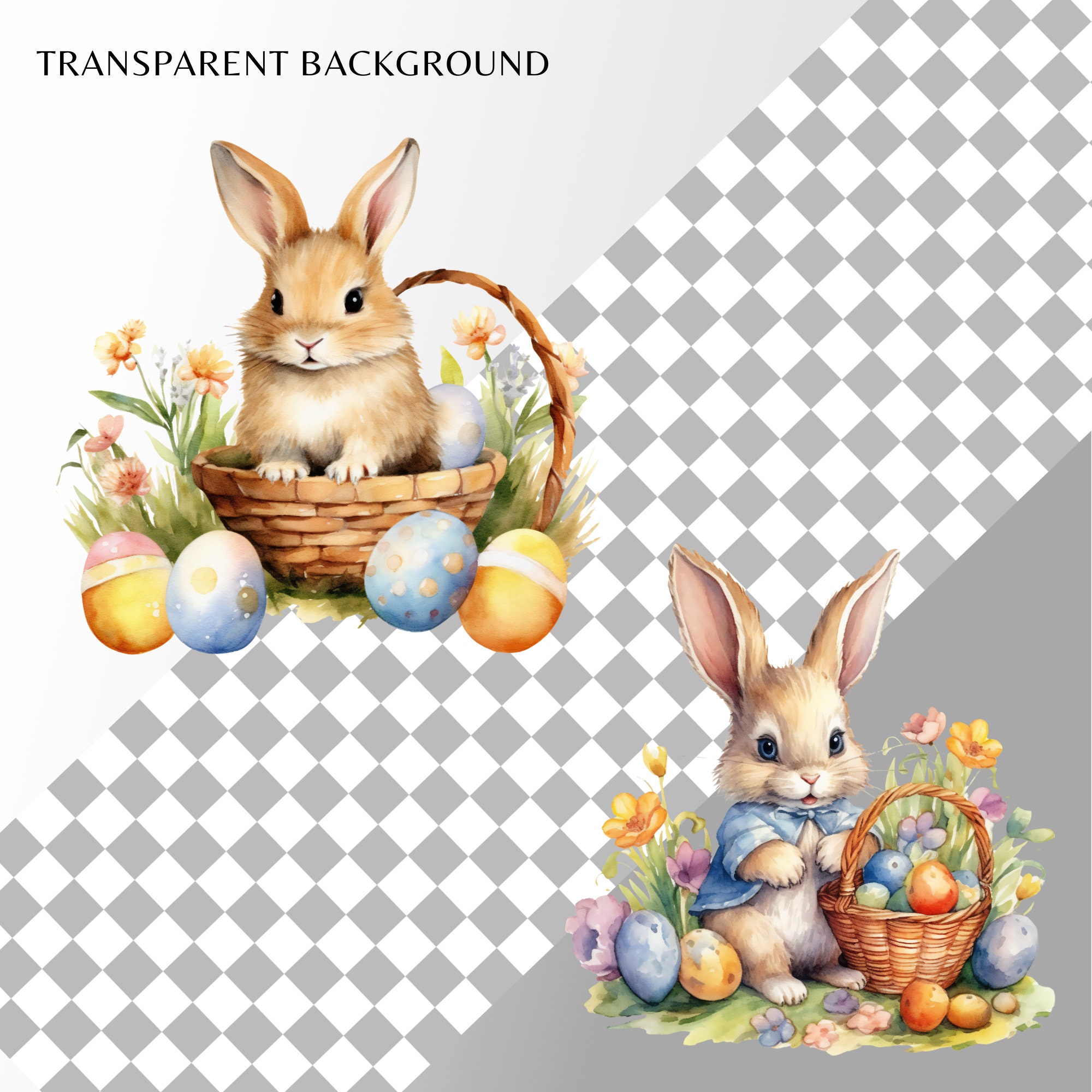 Cute Easter Bunny Clipart Pastel Watercolor Spring Bunnies Digital ...