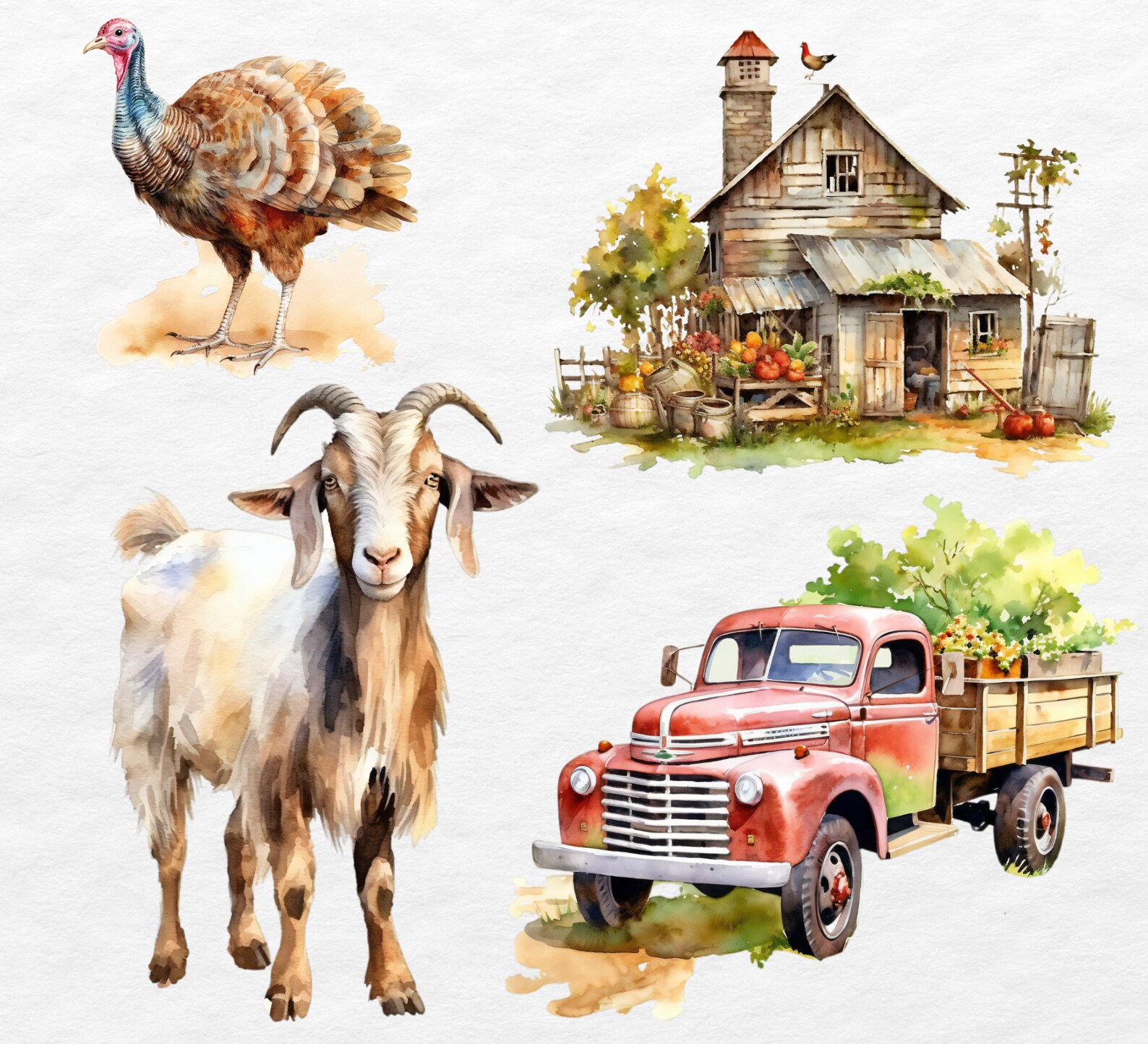 Farm Animals Watercolor Clip Art Bundle Cute Animals Clipart Png Farm ...
