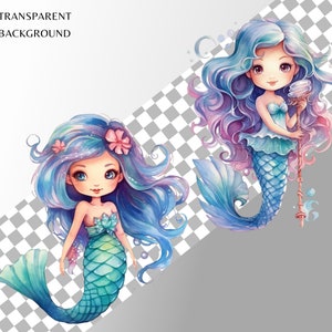 Mermaid Clipart Bundle | Watercolor Cute Mermaid Clipart Png | Sea Life ...