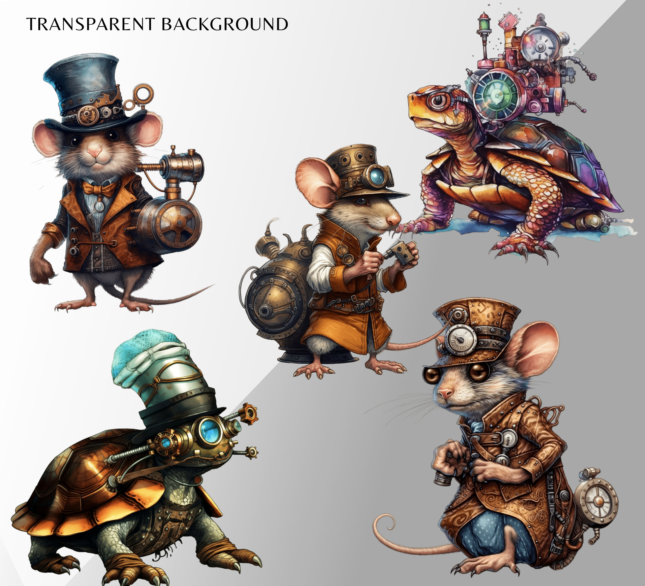 Steampunk Animals Watercolor Clipart Bundle Fantasy Animals - Etsy