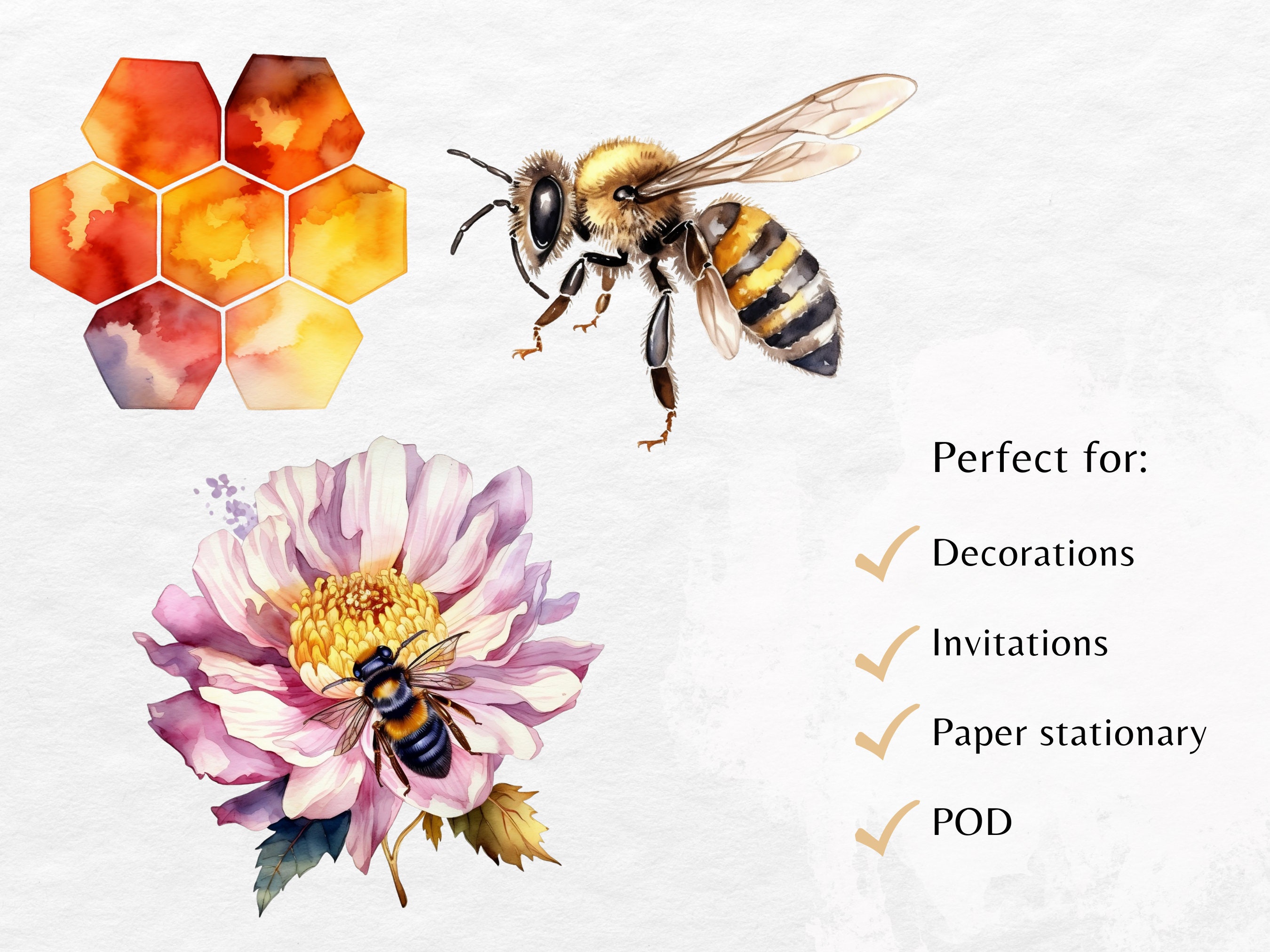 Bees Watercolor Clip Art Bundle PNG Honey Bee on Sunflower - Etsy