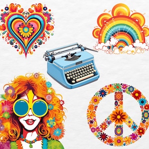 70s Retro Clipart Bundle | Vintage Groovy Clipart Png | Boho Hippie, Instant Download Images ...